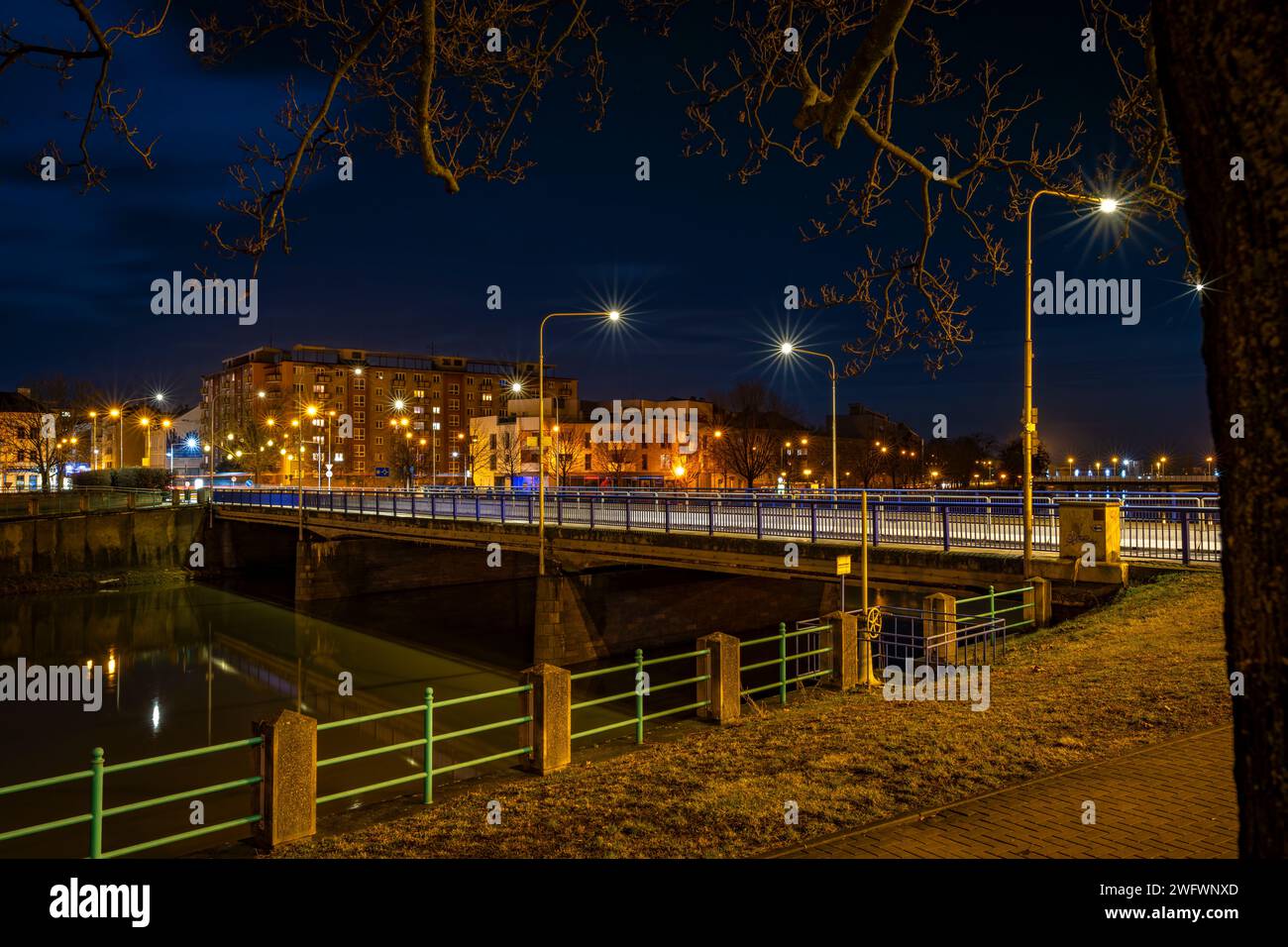 River Becva in winter without snow color evening in Prerov CZ 01 24 ...
