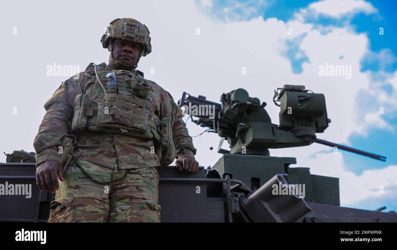 U.S. Army Spc. Justus Ibanez, a tank operator assigned to 3rd Battalion ...