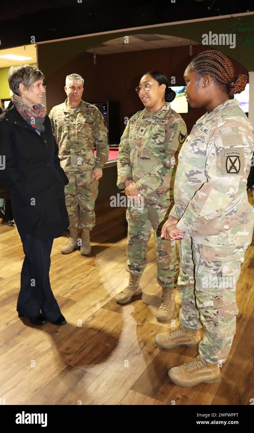 Patricia George (left), spouse of Gen. Randy A. George, speaks with members of the Better ...