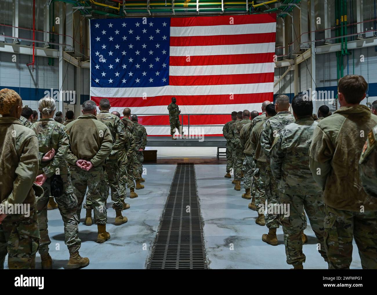 U.S. Air Force Chief Master Sgt. Maurice Williams, center, command ...