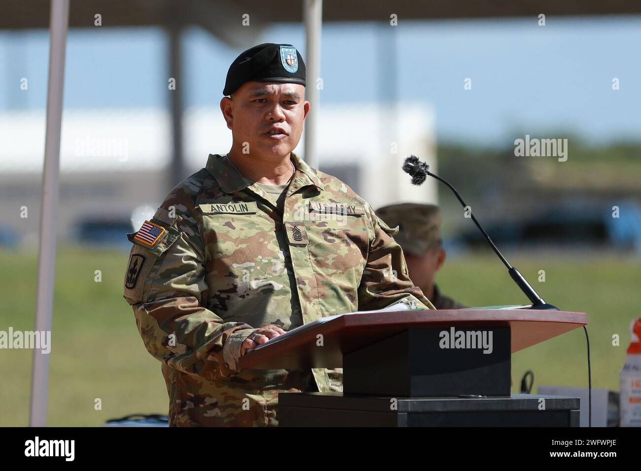 U.S. Army Command Sgt. Maj. Shon K. Antolin, outgoing command sergeant ...