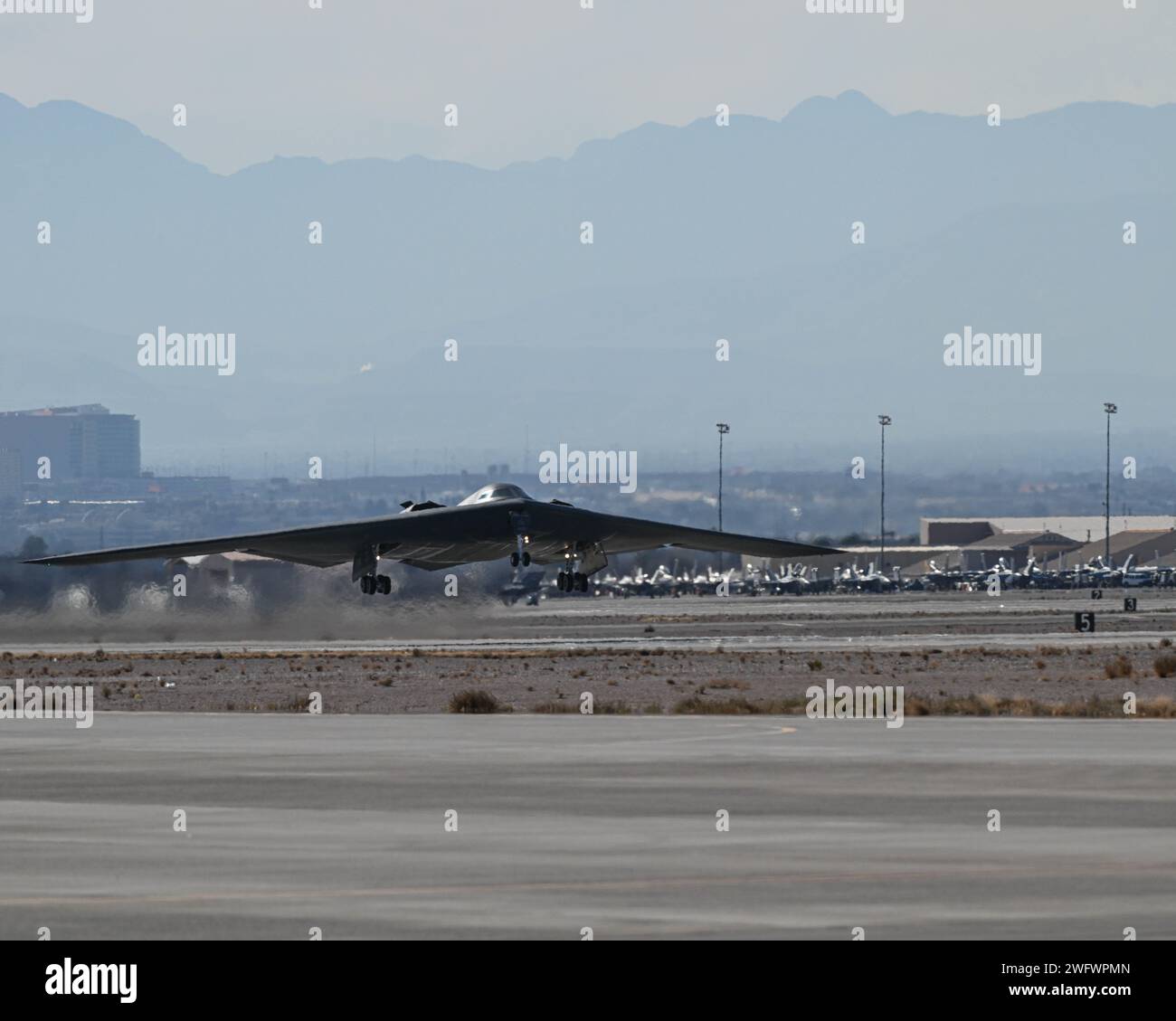 Two B-2 Spirit stealth bombers take flight at Nellis Air Force Base ...
