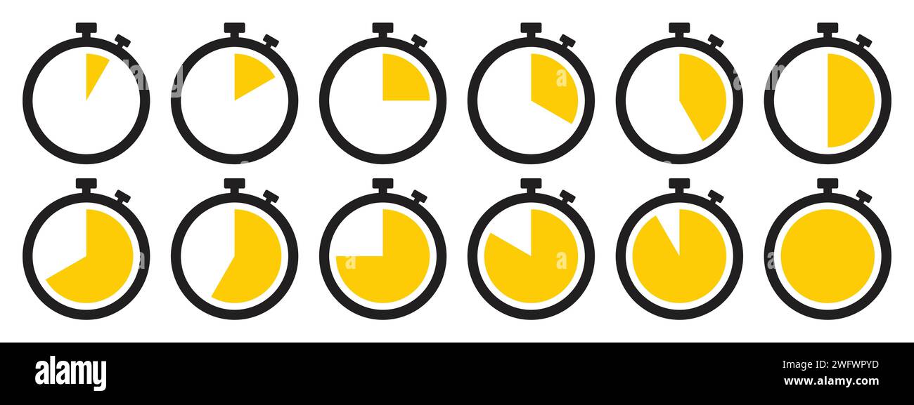 Stopwatch Icon Set In Yellow Color Stopwatch Symbol Set Collection Of