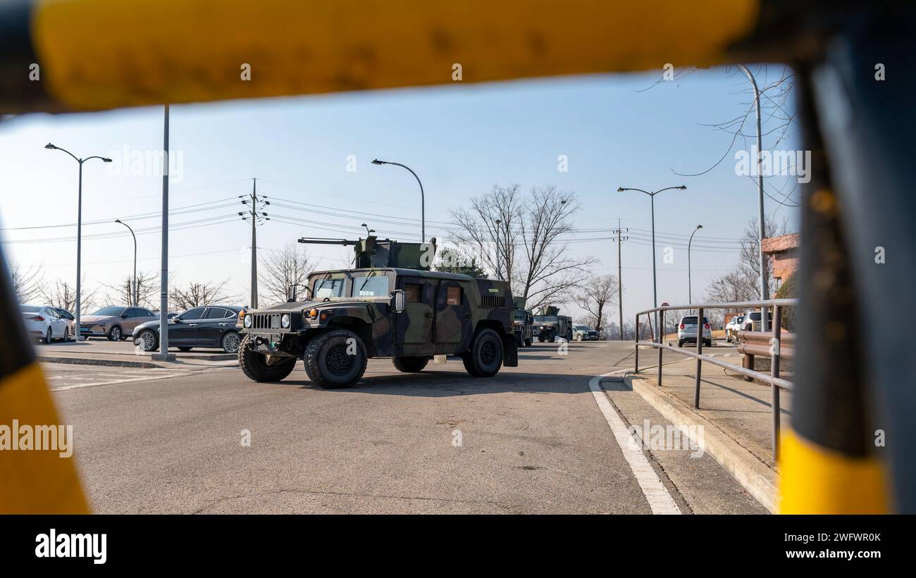 U.S. Air Force Defenders with the 51st Security Forces Squadron patrol ...