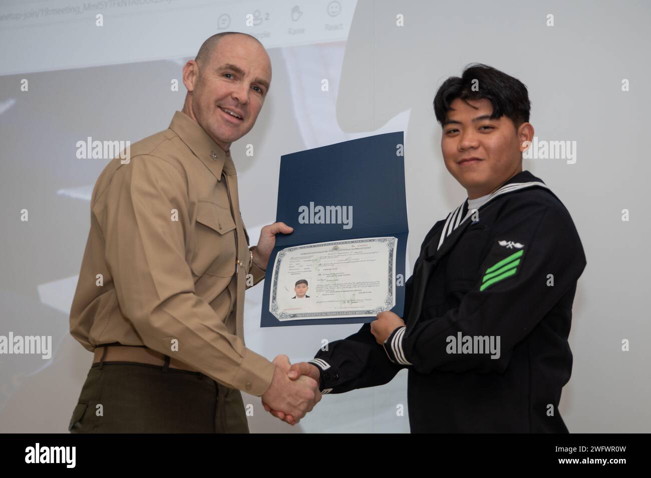 U.S. Marine Corps Col. Kyle Shoop, left, the commanding officer of ...