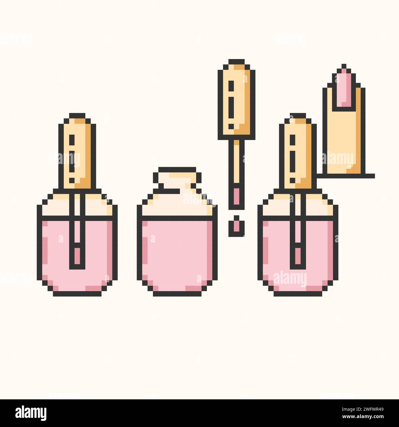 Nail Polish Manicure pixel art Icons.Hand manicure and care simple 8 ...