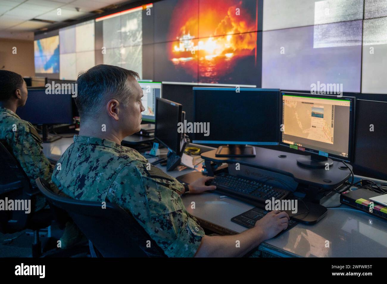 240129-N-EG592-1119 MANAMA, Bahrain (Jan. 29, 2024) Sailors stand watch ...