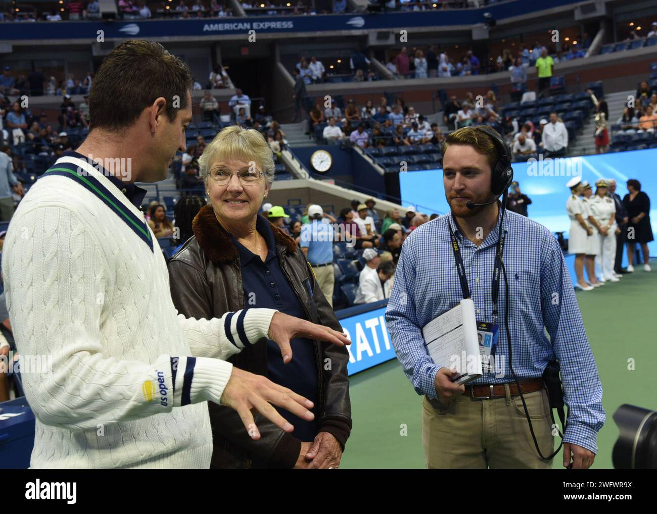 QUEENS, NY (Sept. 2, 2023) Capt. (ret.) JoEllen Oslund speaks with US ...