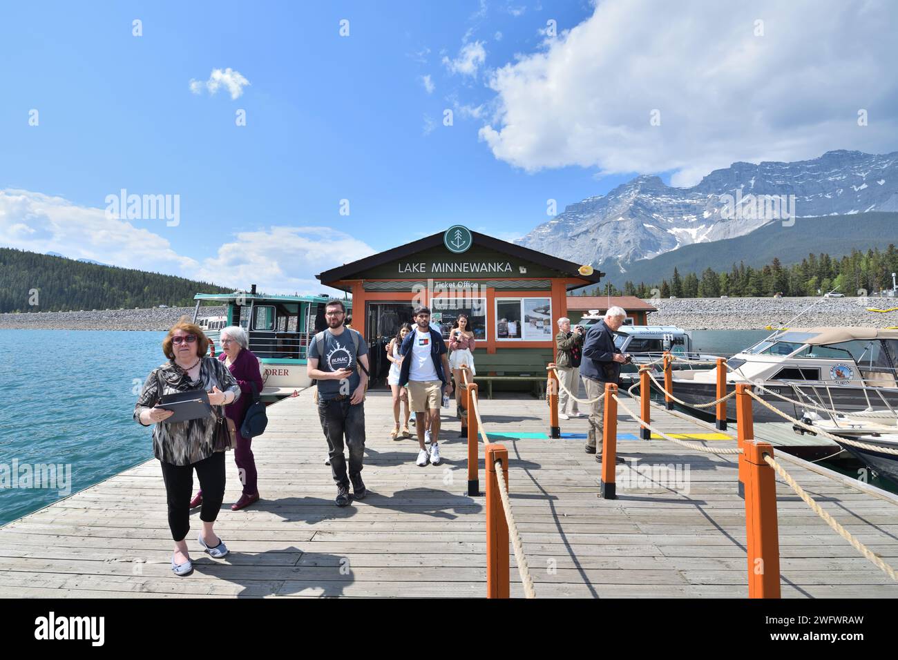 Ticket office for boat tours on Lake Minnewanka, Banff, Alberta, Canada ...