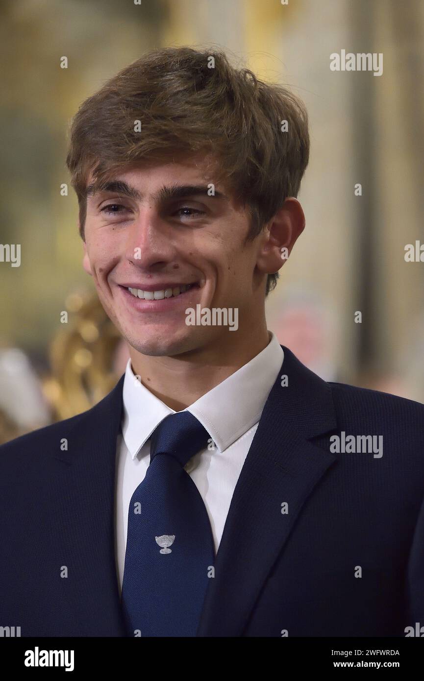 Matteo Arnaldi.Italian President Sergio Mattarella, right, shakes hands ...