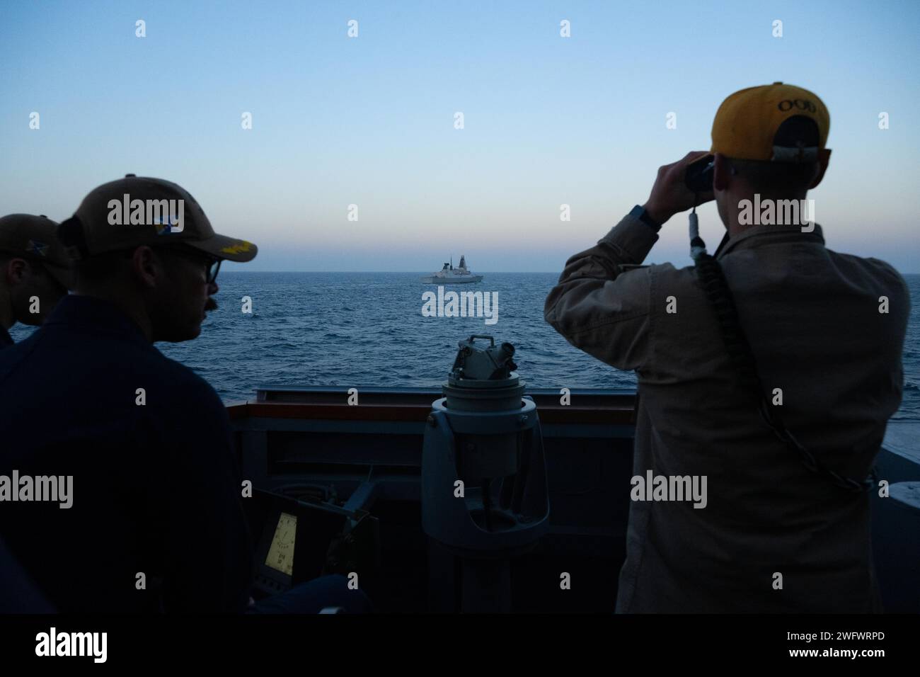 240113-N-CK669-1100 RED SEA (Jan. 13, 2024) Sailors stand watch while ...