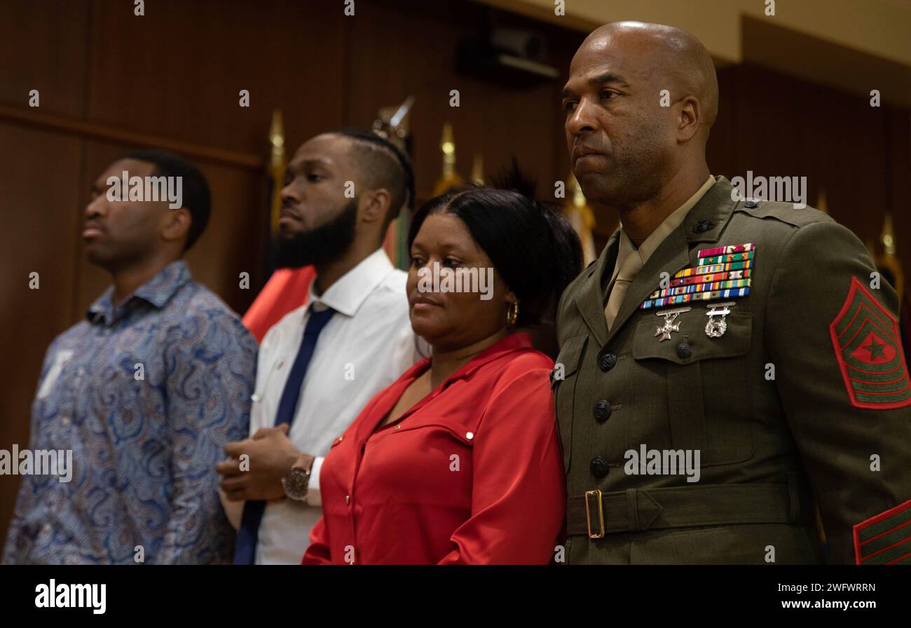 U.S. Marine Corps Sgt. Maj. Christopher Thomas, outgoing sergeant major, 4th Marine Logistics ...