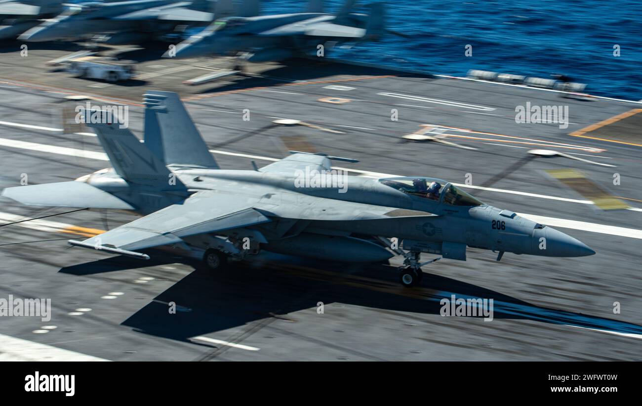 PACIFIC OCEAN (Jan. 12, 2024) An F/A-18F Super Hornet, assigned to the ...