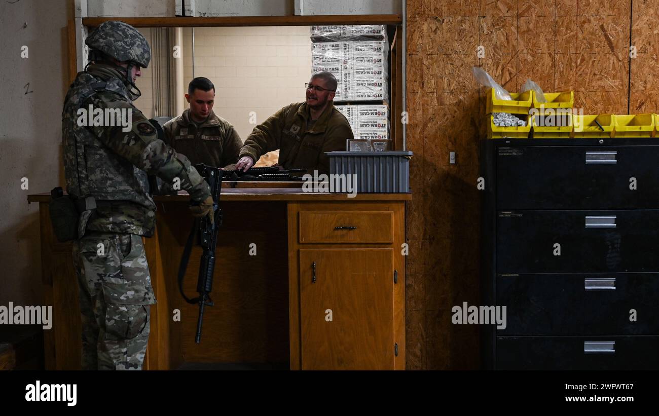 U.S. Airmen assigned to the 4th Civil Engineer Squadron are issued ...