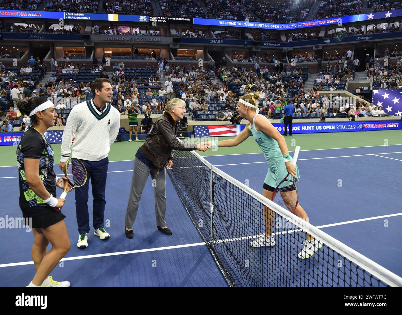 QUEENS, NY (Sept. 2, 2023) Capt. (ret.) JoEllen Oslund shakes hands ...