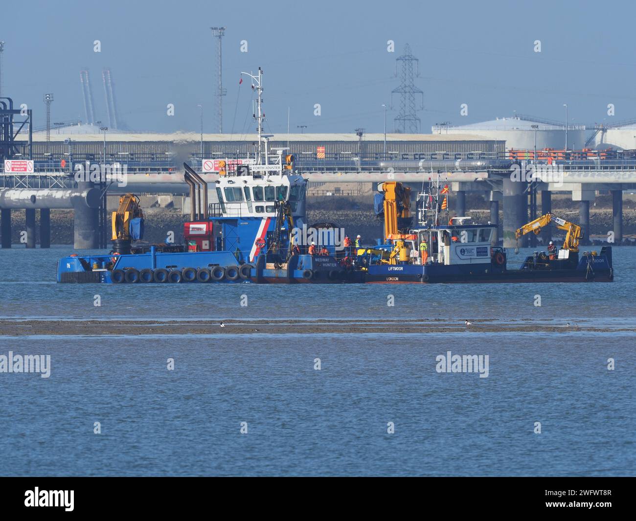 Queenborough, Kent, UK. 1st Feb, 2024. Three vessels seen in the Medway ...