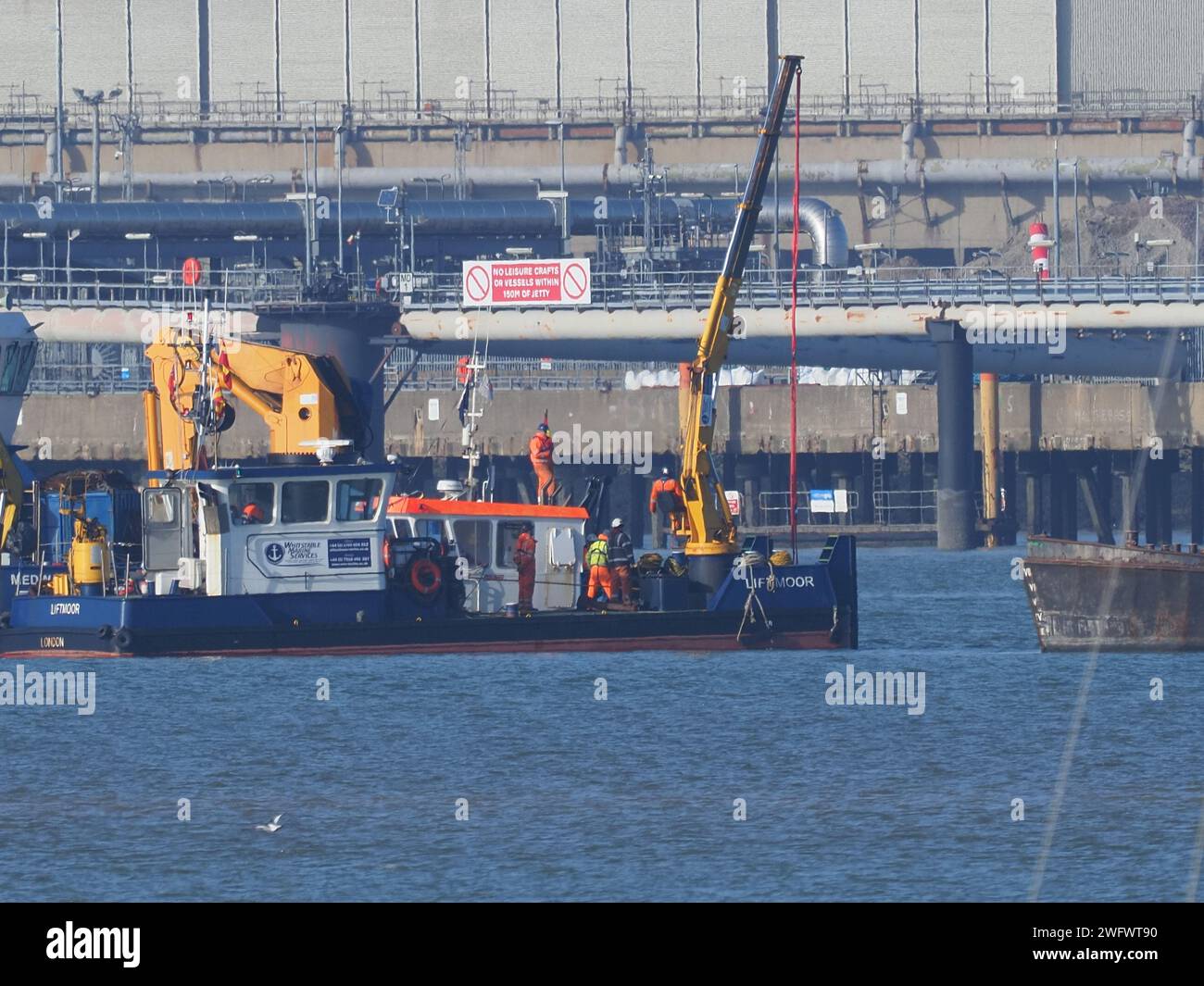 Queenborough, Kent, UK. 1st Feb, 2024. Three vessels seen in the Medway ...