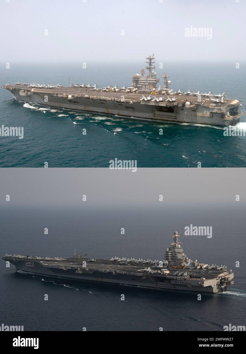 This photo illustration shows the oldest and newest aircraft carriers ...