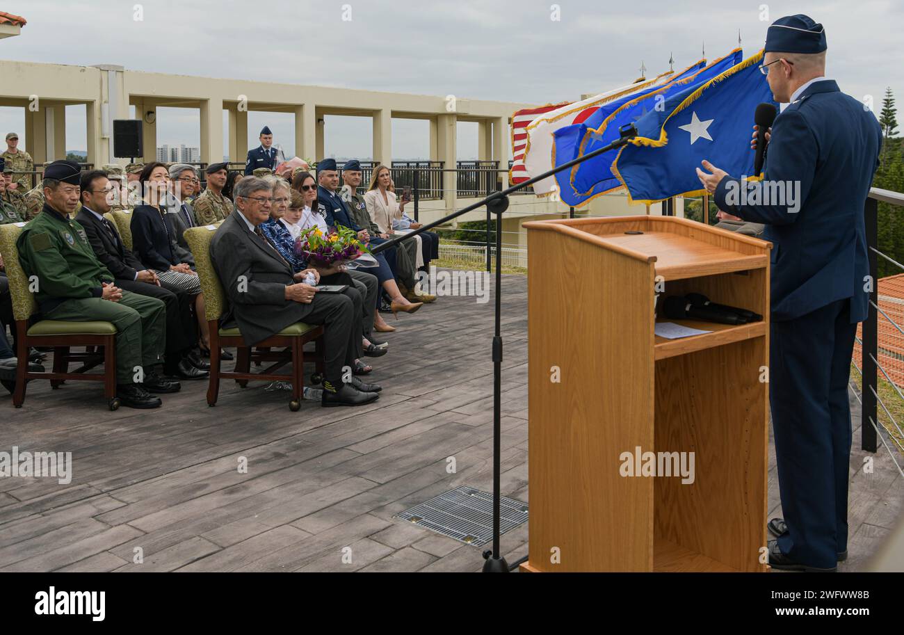 U.S. Air Force Brig. Gen. Nicholas Evans, 18th Wing commander, speaks ...