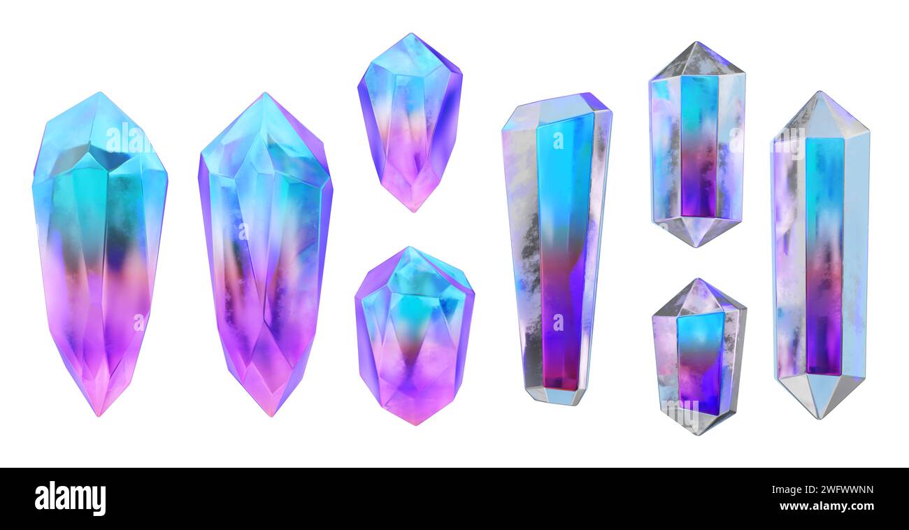 Crystal collection set pack isolated background 3d rendering without AI ...