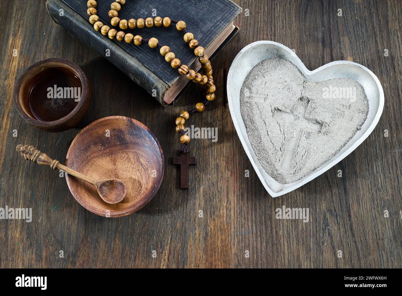 Ash wednesday, crucifix made of ash, dust as christian religion. Lent ...