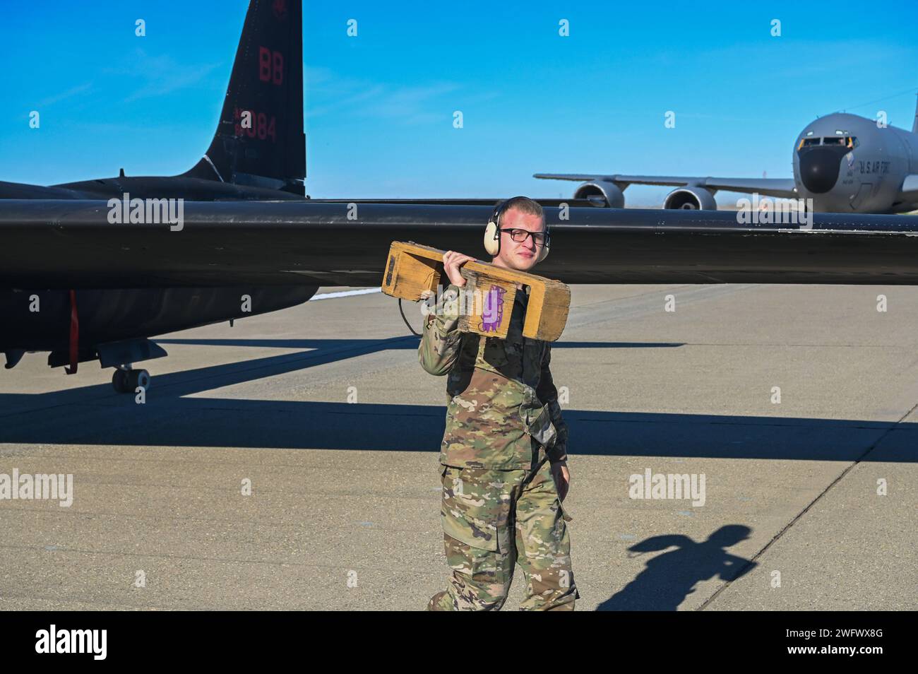 U.S. Air Force Airman 1st Class Kevin Shereck, 9th Maintenance Squadron avionics specialist ...