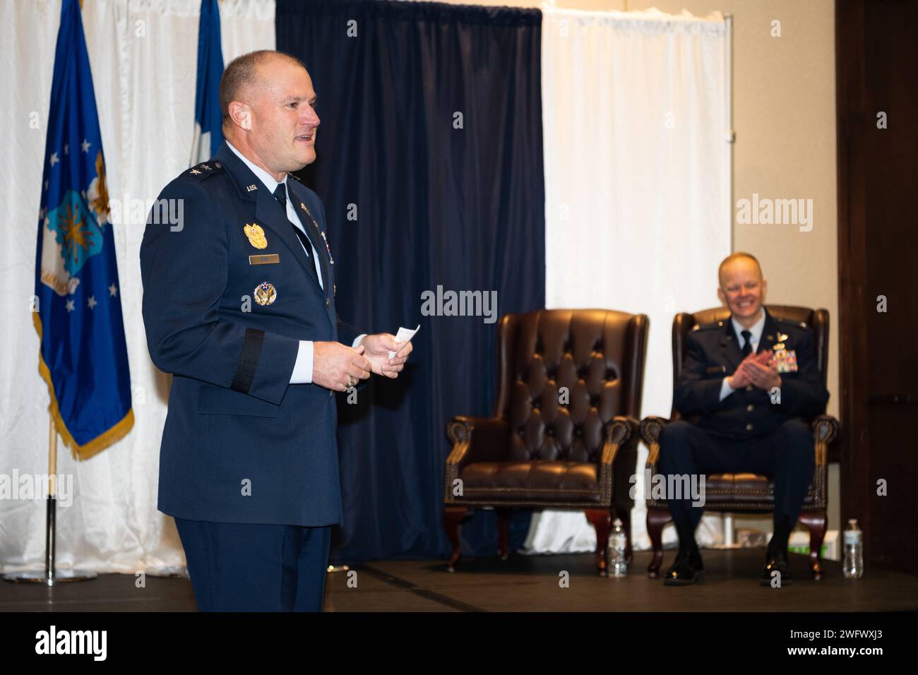 U.S. Air Force Maj. Gen. Kenneth Bibb, left, Deputy Inspector General ...