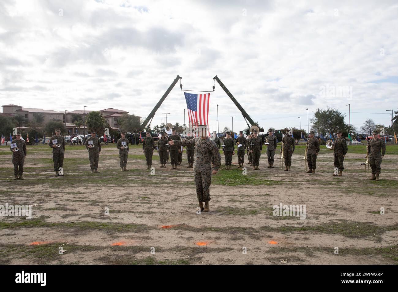 U.S. Marines with the 1st Marine Division Band perform during a relief ...