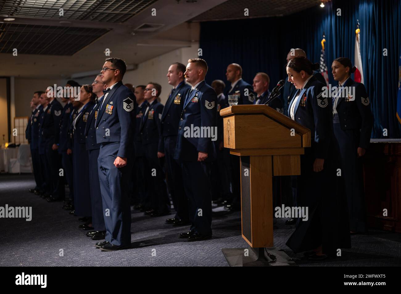 A formation of current and soon-to-be Senior NCO’s stand at attention ...