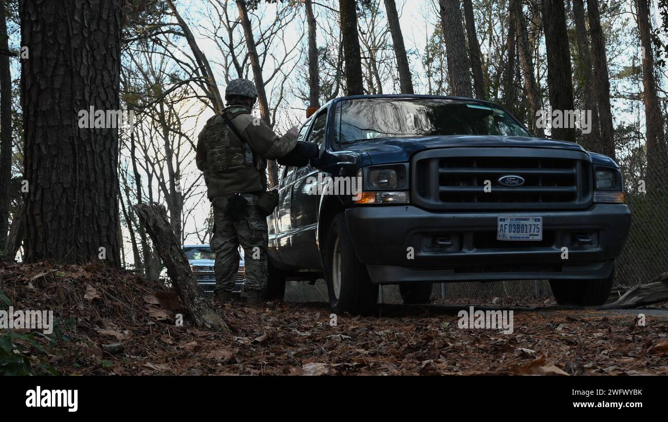 A U.S. Airman assigned to the 4th Civil Engineer Squadron conducts a ...