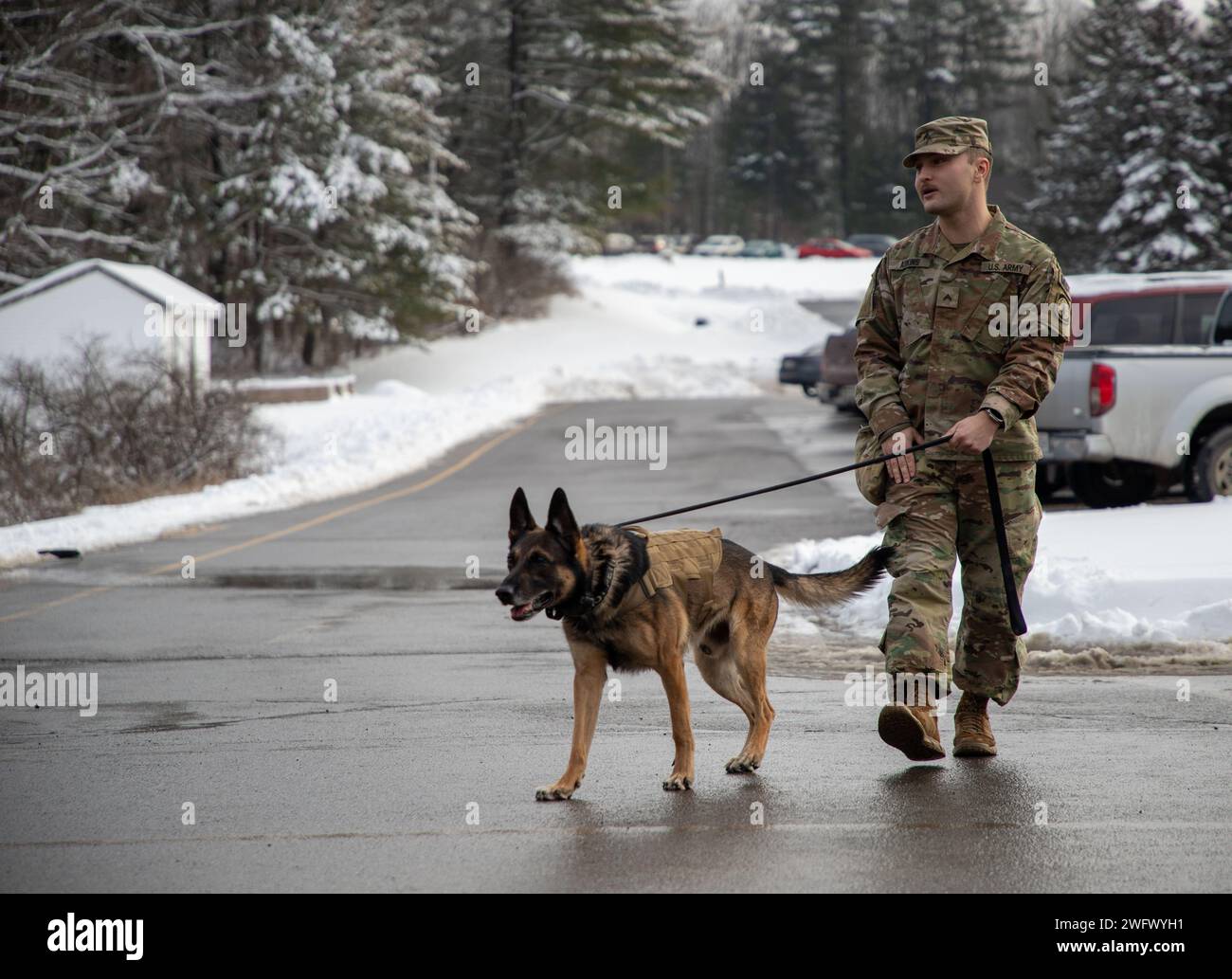 Cpl. Noah Adkins (right), 8th Military Police Detachment K-9 NCOIC ...