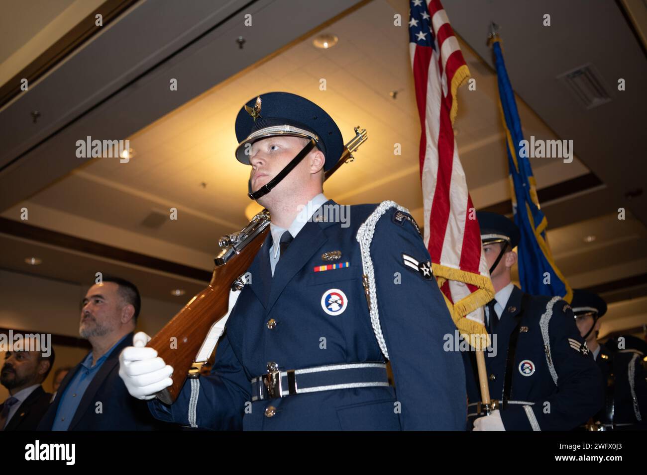 Travis Air Force Base Honor Guard members march during the promotion ...