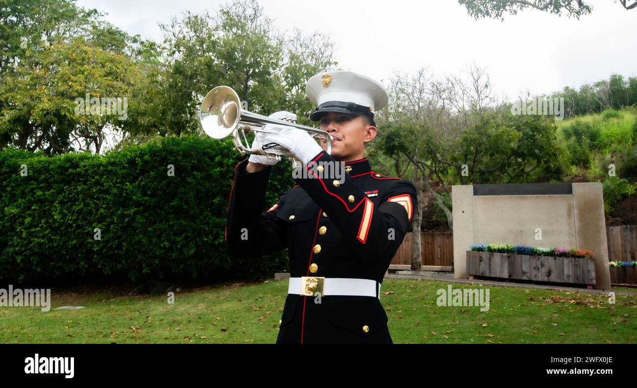 U.S. Marine Corps Cpl. Nathan Miranda, U.S. Marine Corps bugler ...