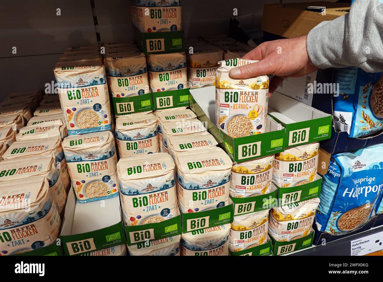 Bio mark oat flakes in a grocery Stock Photo - Alamy