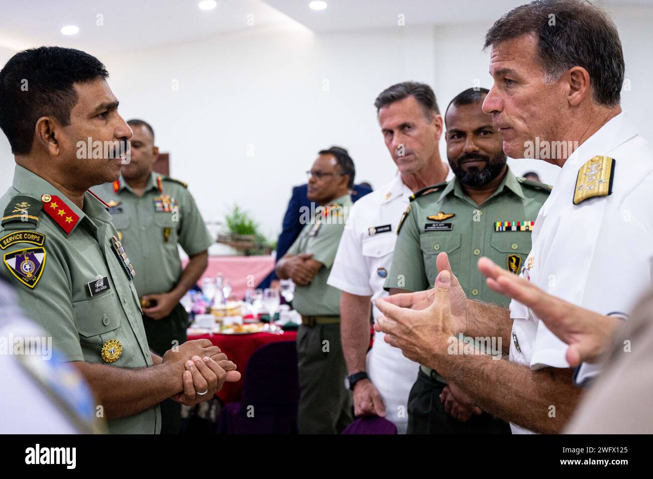 Maldives Chief of Defence Lt. Gen. Abdul Raheem speaks with Adm. John C ...