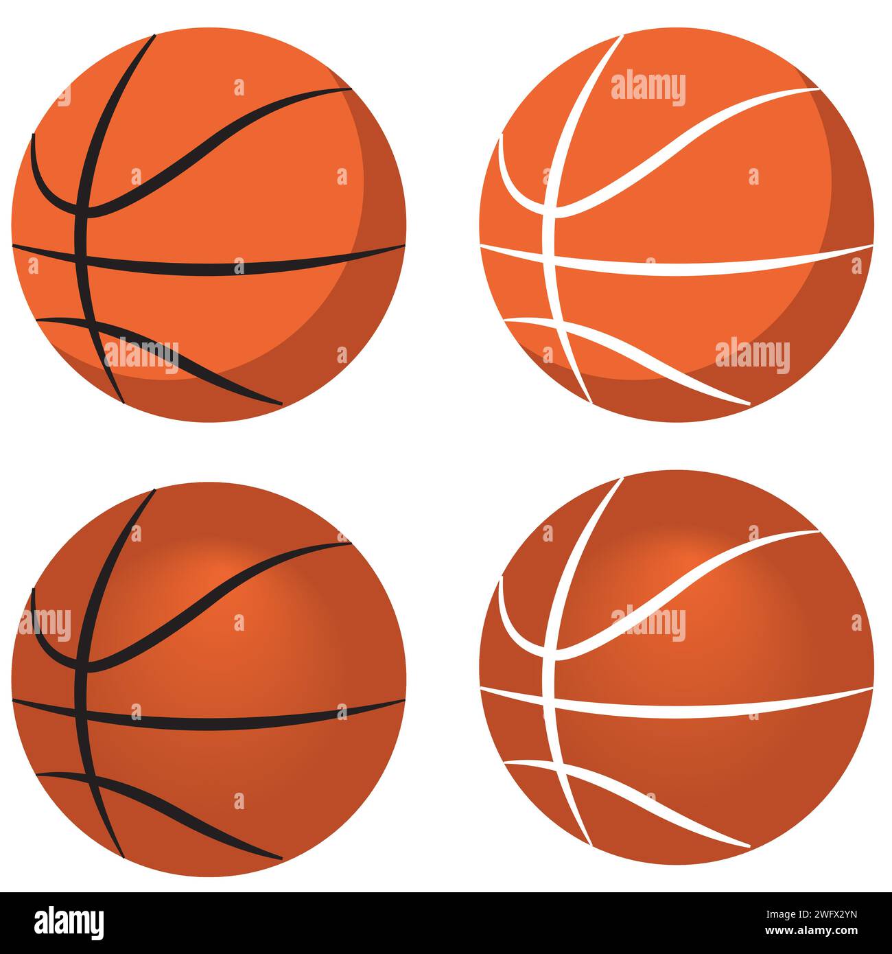 A set of basketballs with different shading types and colour stripes ...