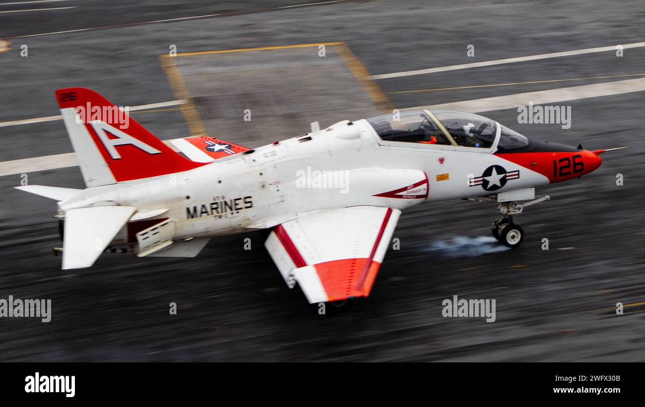 A T-45C Goshawk, attached to Training Air Wing (TW) 1, lands on Nimitz ...