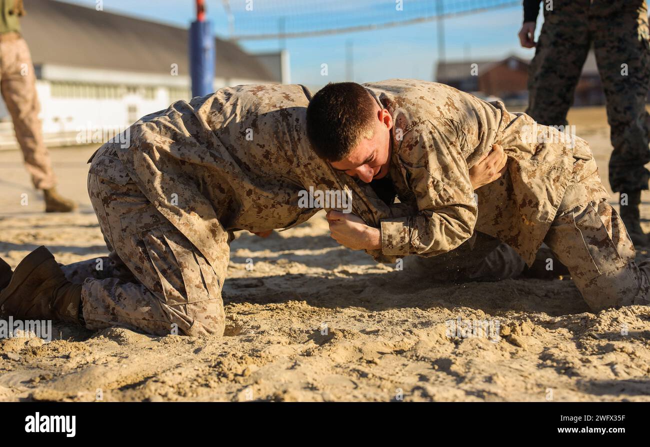 U.S. Marines stationed on Marine Corps Air Station Cherry Point grapple ...