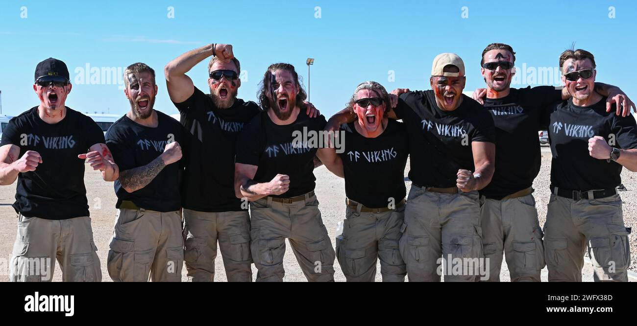 Norwegian soldiers representing Task Force Viking display their pride ...