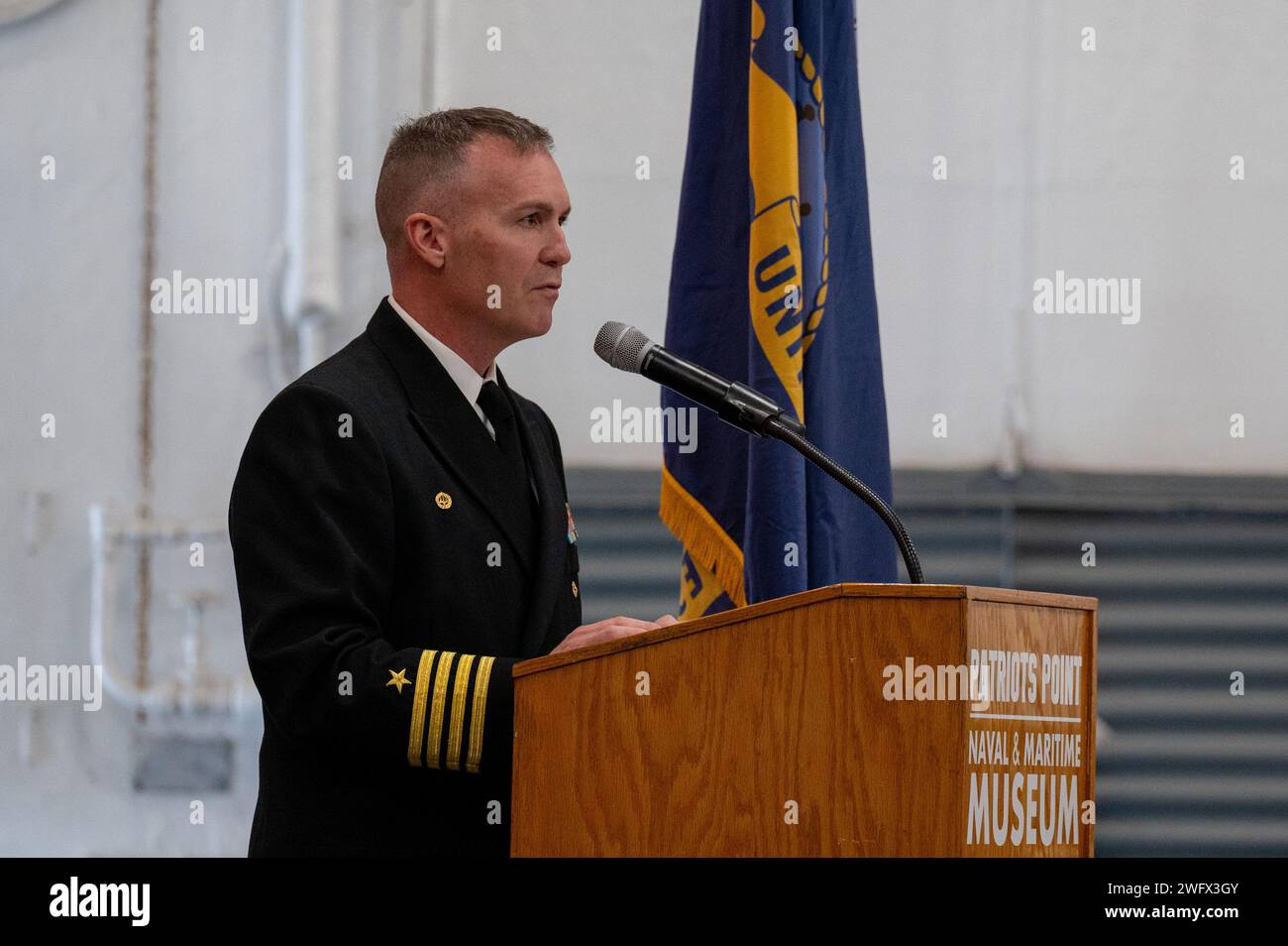 U.S. Navy Capt. Reed Koepp speaks to the audience of the U.S. Navy’s ...