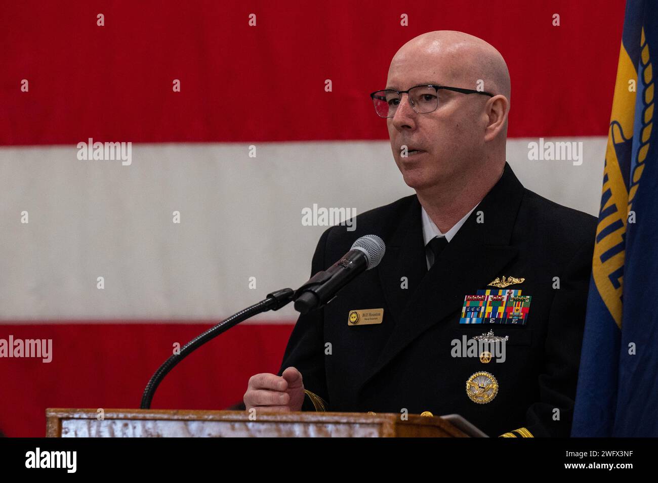 U.S. Navy Adm. Bill Houston, director, Naval Reactors, speaks to the ...