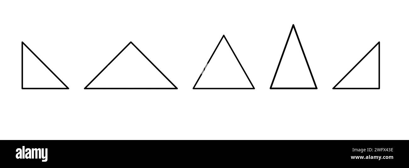 Set of triangles of different shapes isolated on white background. Math ...