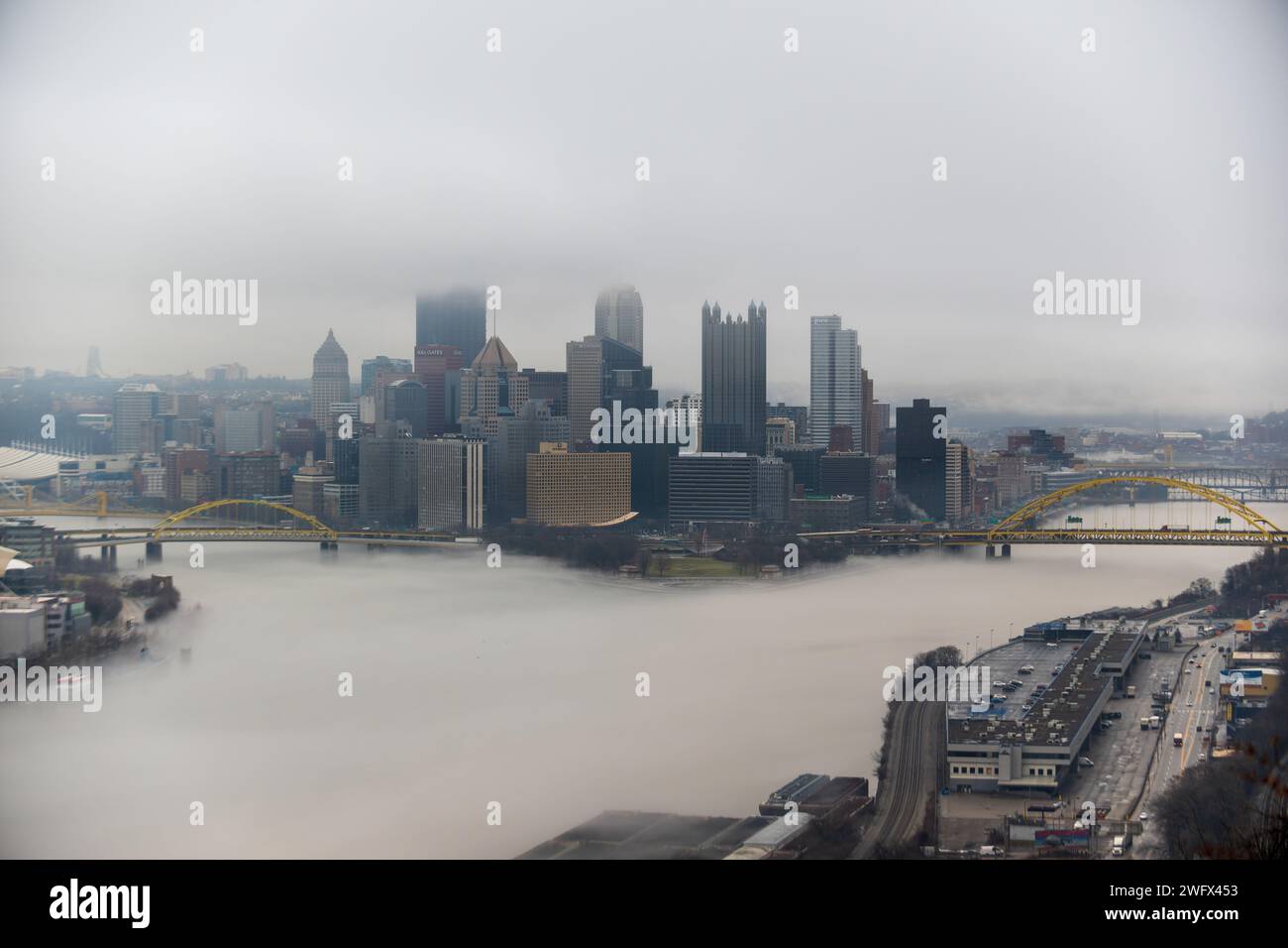 Fog forms around Pittsburgh’s cityscape after the snow and ice melt on ...