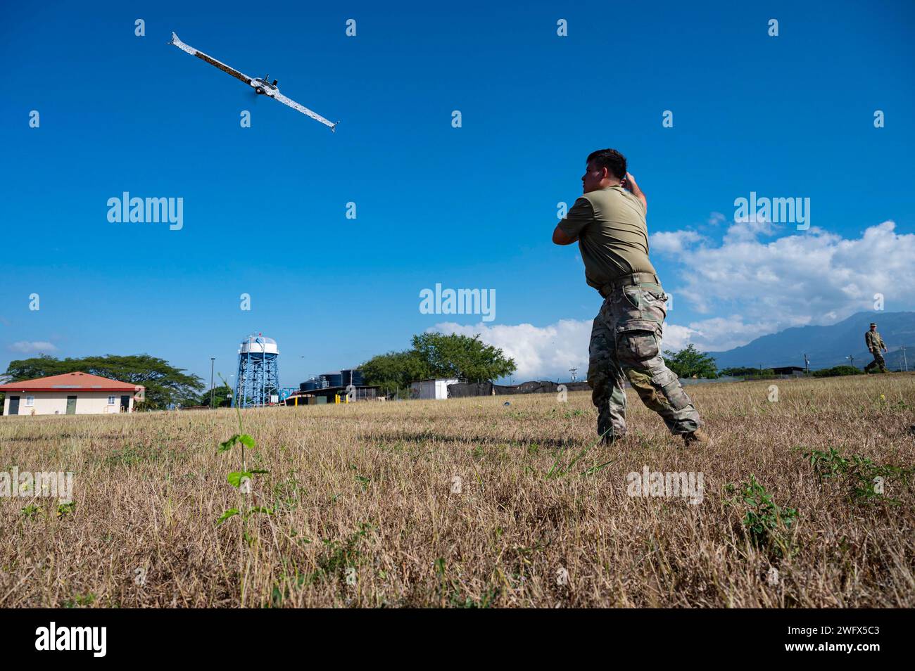 1st Lt. Larios Tinajero, Joint Task Force-Bravo J-7 Engineer, launches ...