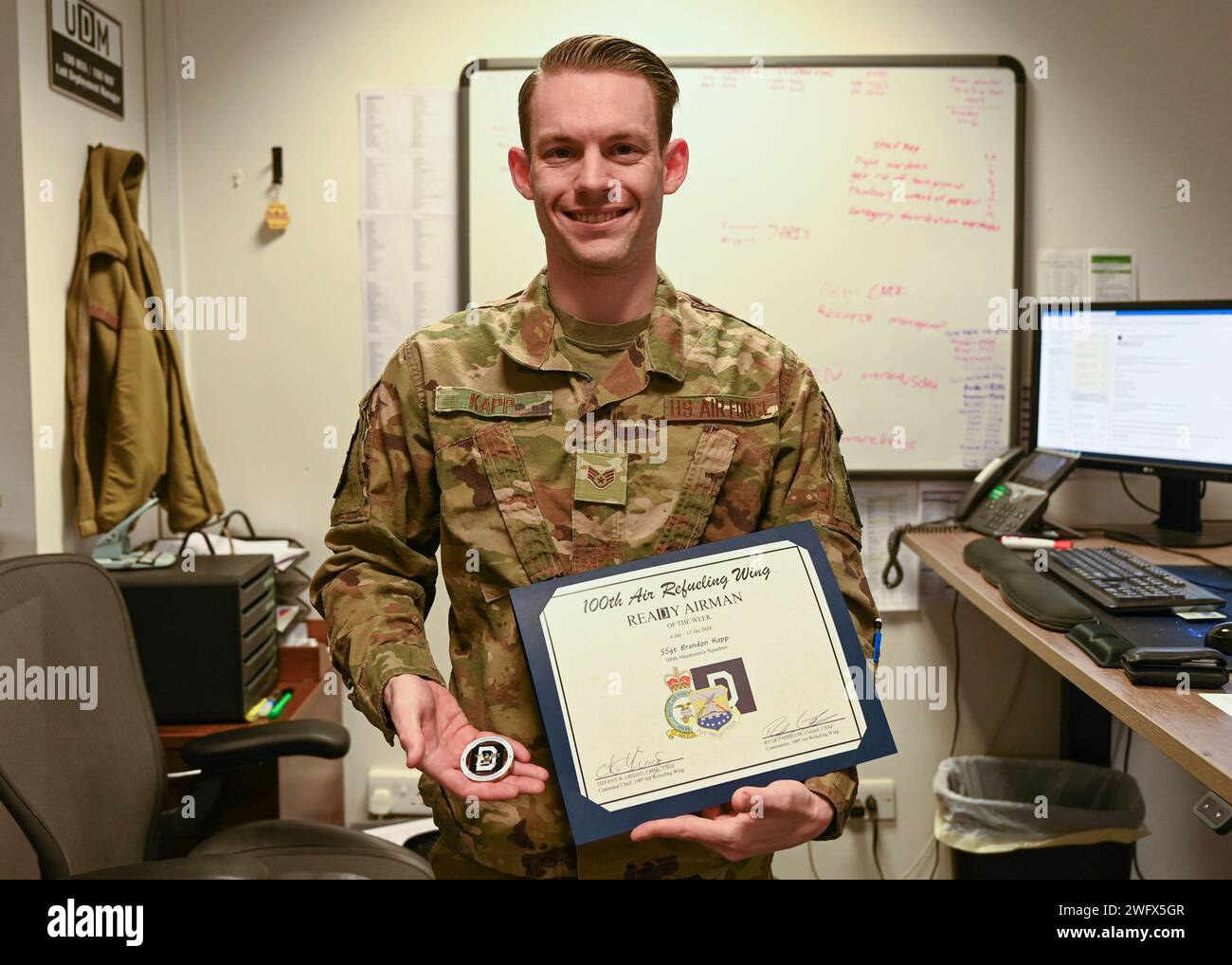 U.S. Air Force Staff Sgt. Brandon Kapp, 100th Maintenance Squadron unit deployment manager ...