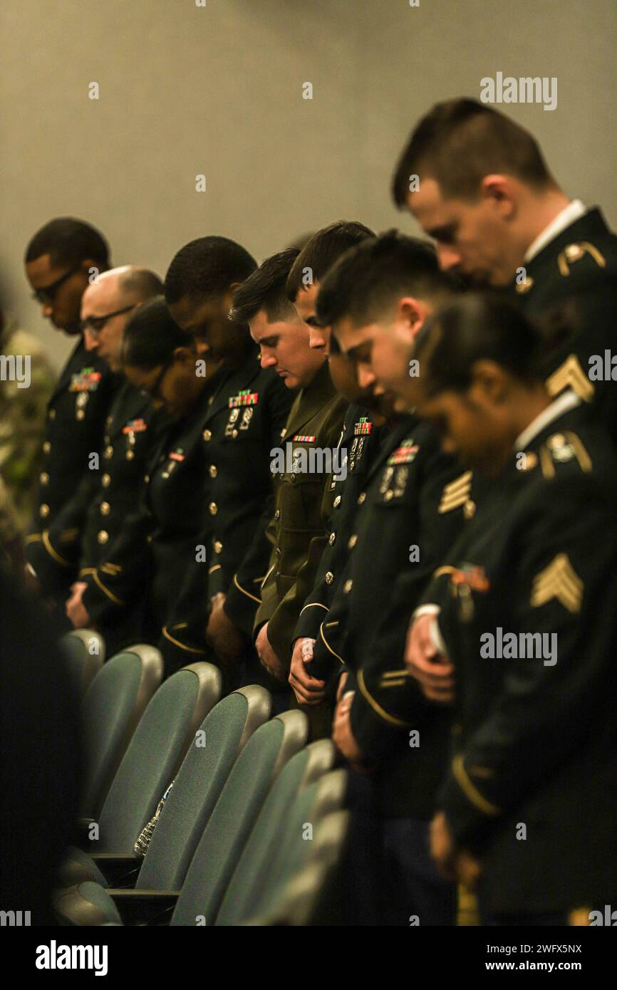 Soldiers with the 3rd Sustainment Brigade, 3rd Infantry Division, bow ...