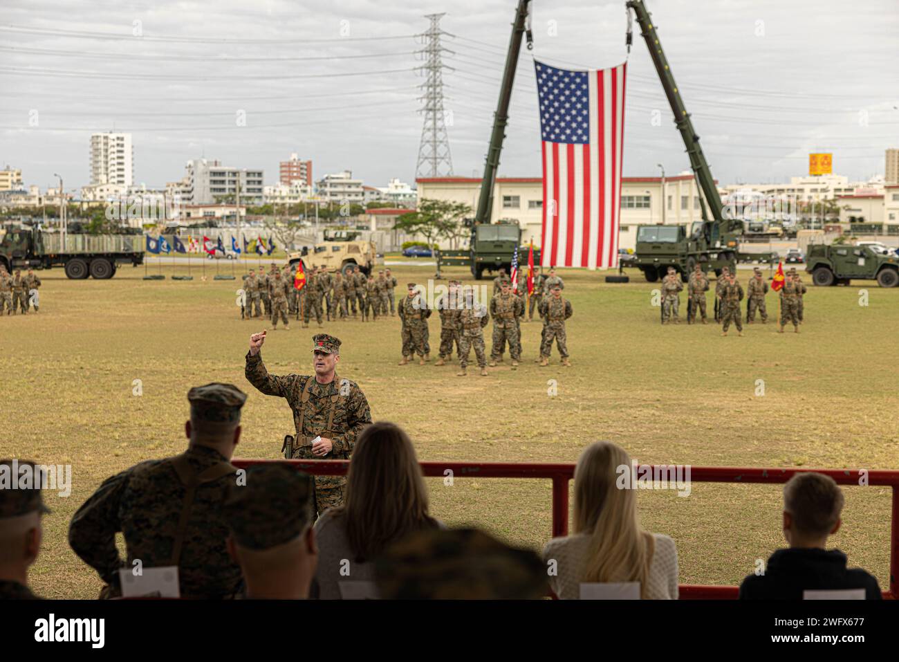 U.S. Marine Corps Sgt. Maj. Eric Smack, outgoing sergeant major of 3rd Landing Support Battalion ...