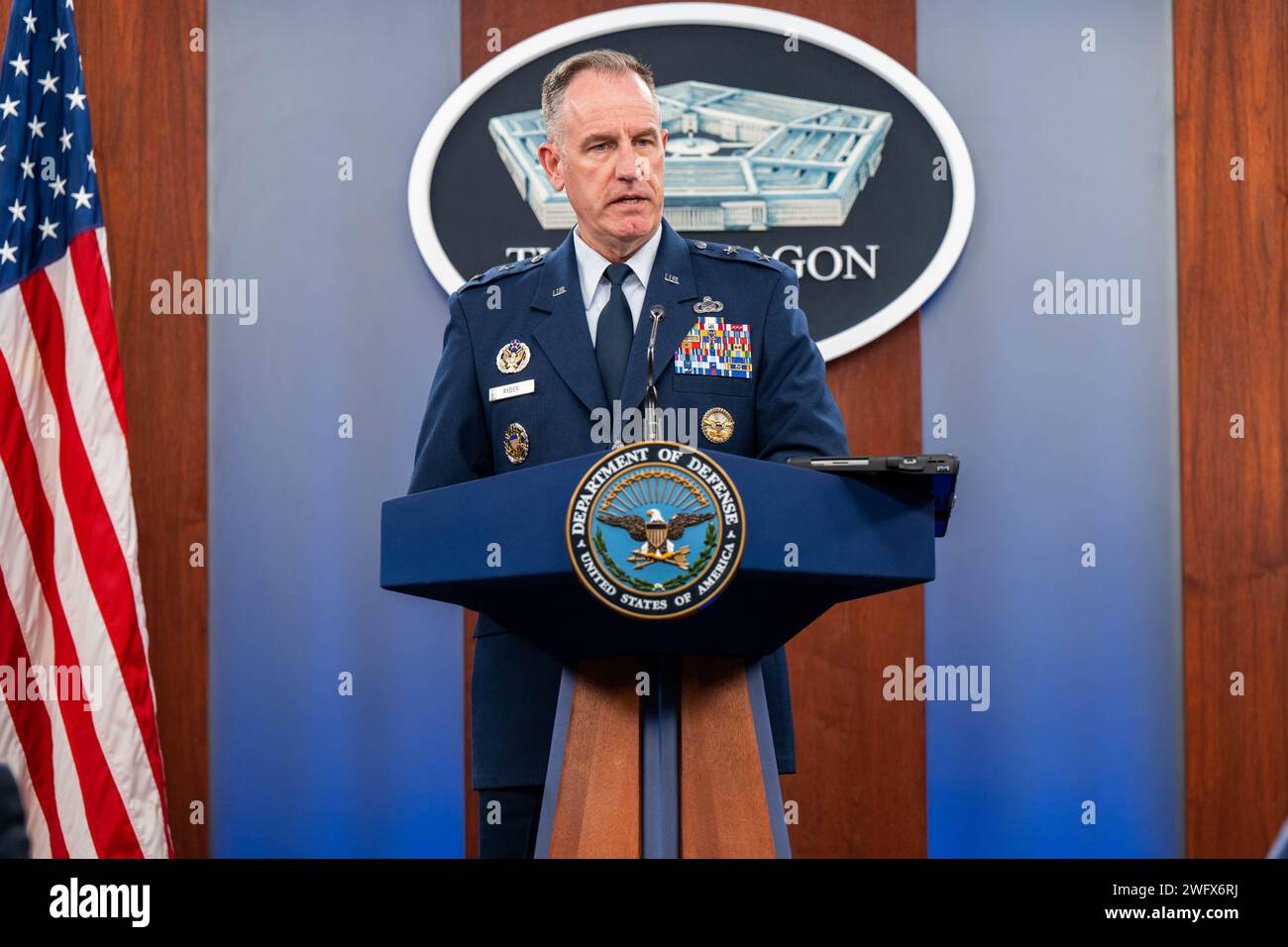 Pentagon Press Secretary U.S. Air Force Maj. Gen. Pat Ryder conducts a ...