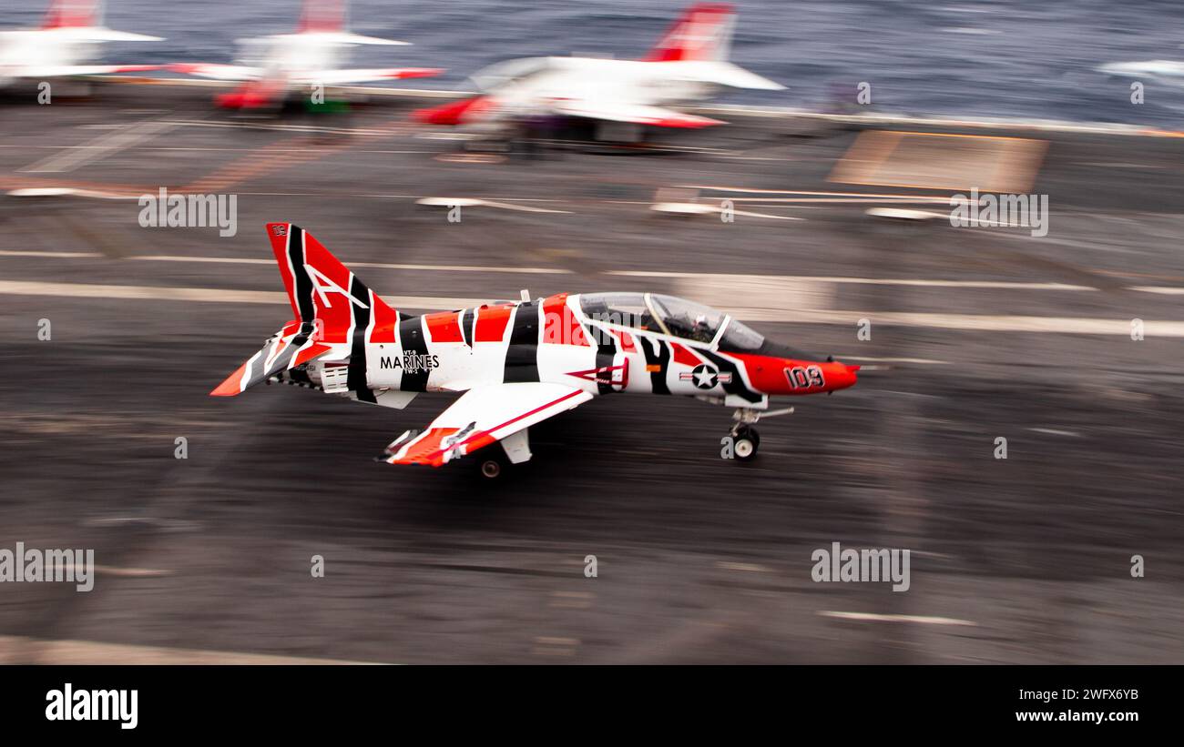 A T-45C Goshawk, attached to Training Air Wing (TW) 1, lands on Nimitz ...