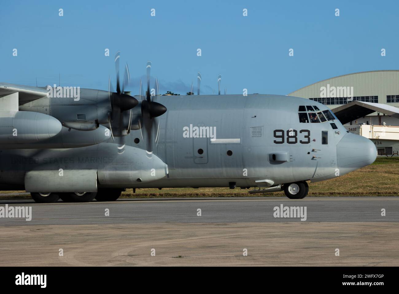 A U.S. Marine Corps KC-130J Super Hercules prepares for take with a ...